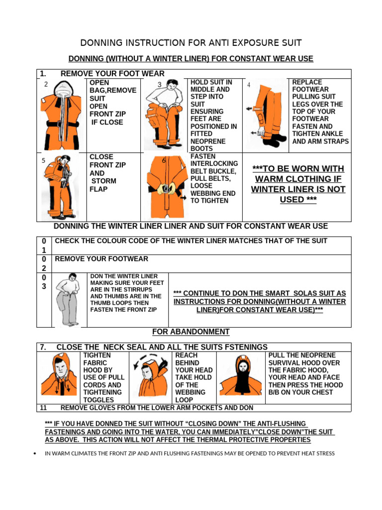 Immersion Suit Donning Instruction | PDF