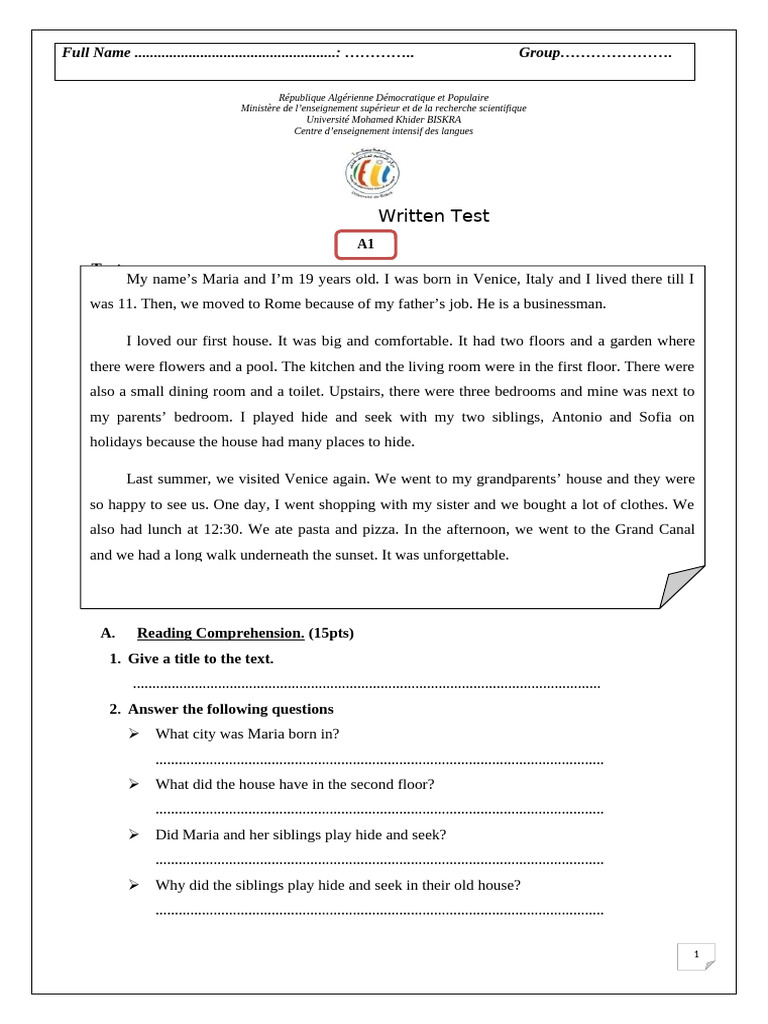 A1-Written-test-2 | PDF