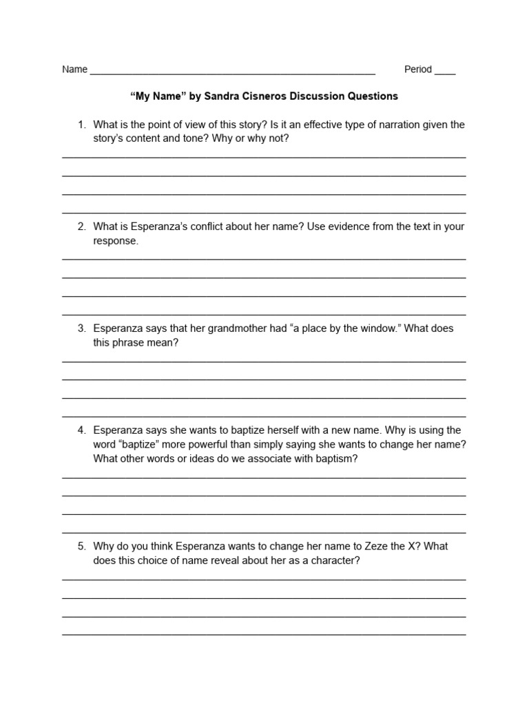 My Name - Cisneros Discussion Questions | PDF