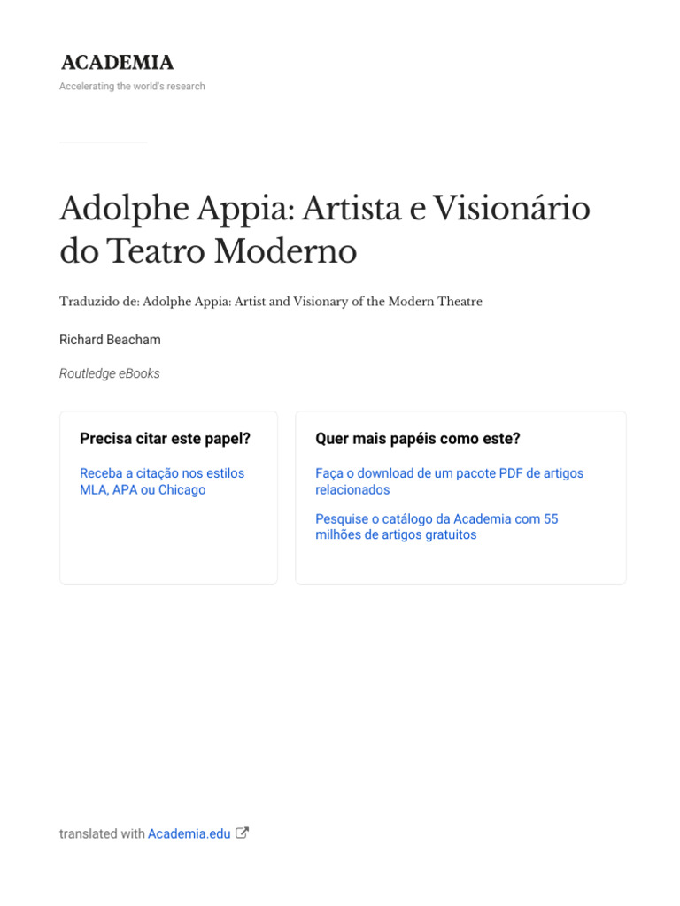 Adolphe Appia Artist and Visionary of The Modern Theatre - PT | PDF