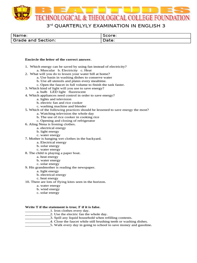 ENGLISH 3-Exam | PDF