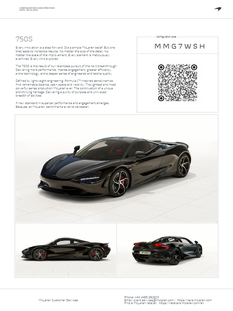 McLaren 750S Order MMG7WSH Summary 2024-08-16 | PDF