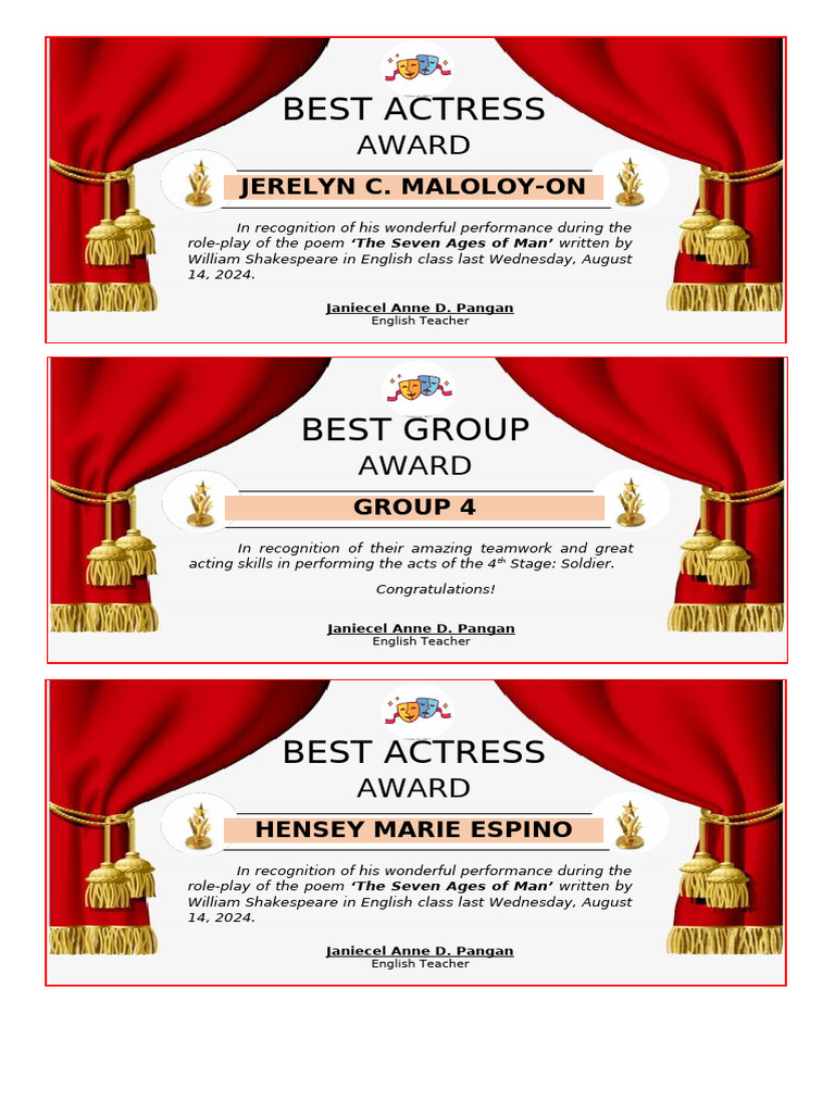 Best Actor Award Certificate | PDF