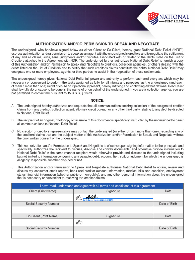 Authorization And/Or Permission To Speak and Negotiate: Notice | PDF