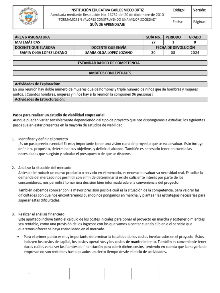 Matemáticas Noveno - Guía27 (Periodo 3) | PDF