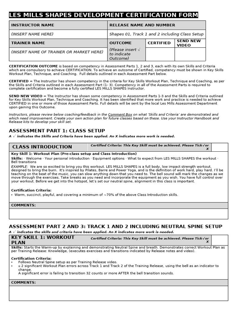SHAPES Development CertificatIon Form | PDF