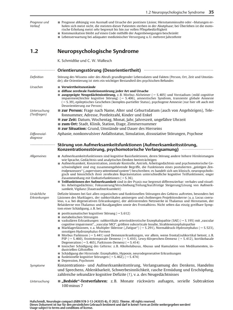 1.2 Neuropsychologische Syndrome Neurologie Compact | PDF