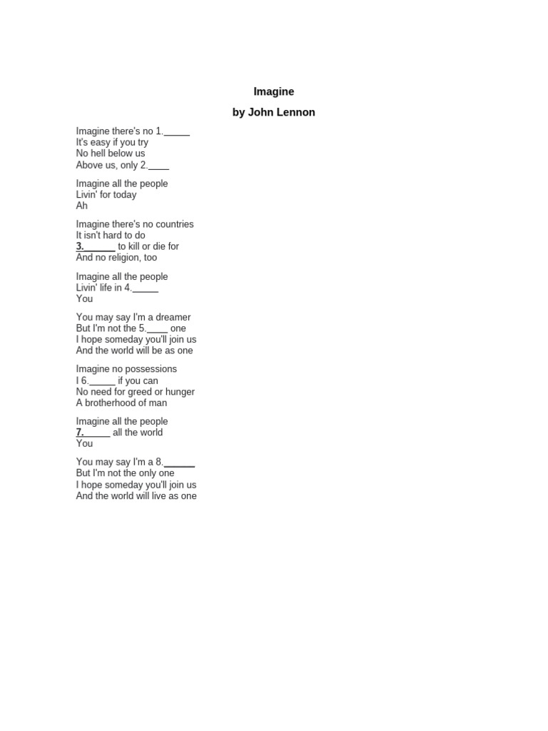 Imagine - Lyrics | PDF