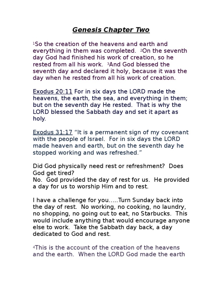 Genesis Chapter Two | PDF | Genesis Creation Narrative | Biblical Sabbath