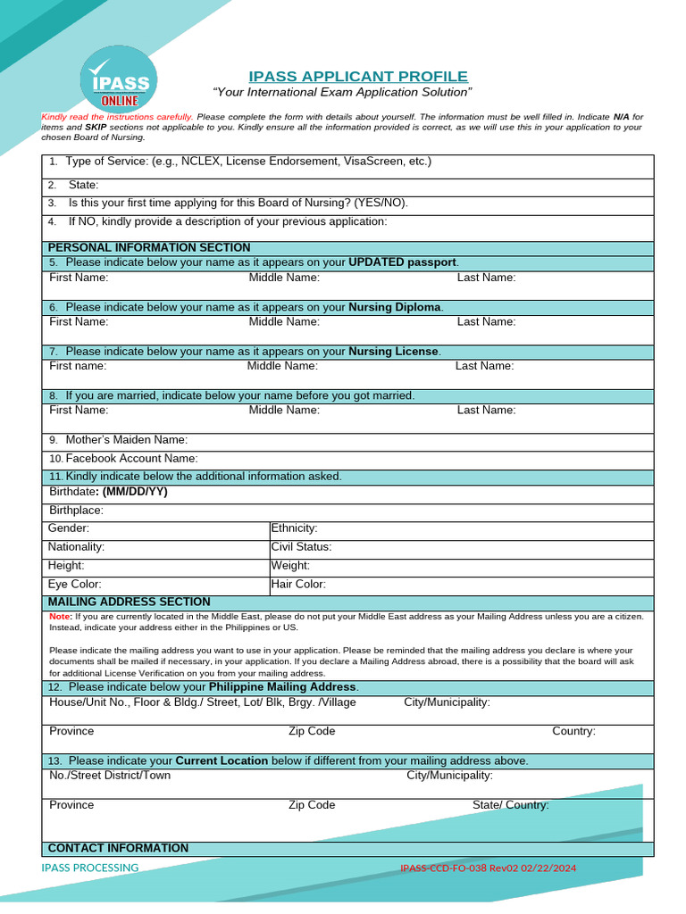 Applicant Profile Form Local Feb2024 | PDF