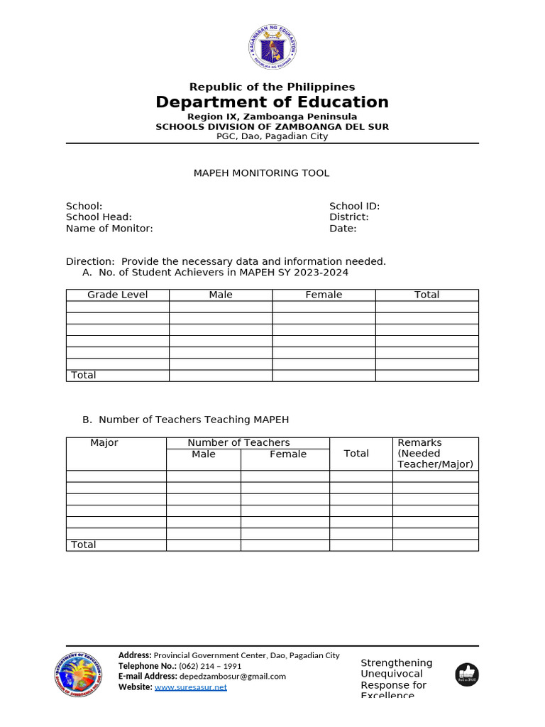 MAPEH Monitoring Tool | PDF