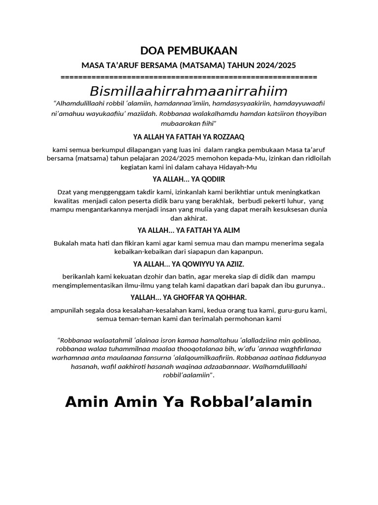 Doa Pembukaan | PDF
