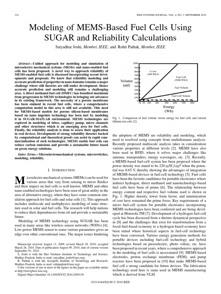 Modeling Of Mems Based Fuel Cells Using Sugar And Reliability