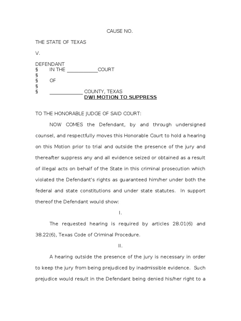 DWI Motion To Suppress | PDF | Miranda Warning | Miranda V. Arizona