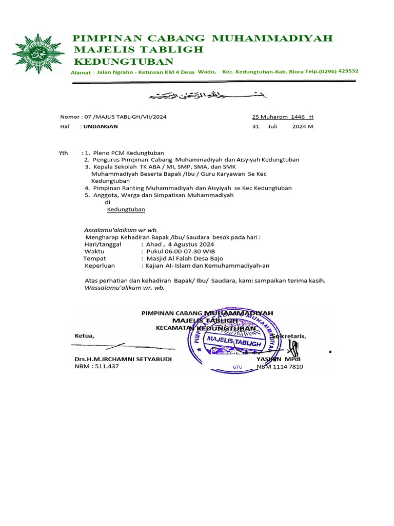 Pengajian Ahad Pagi Bulan Agustus | PDF