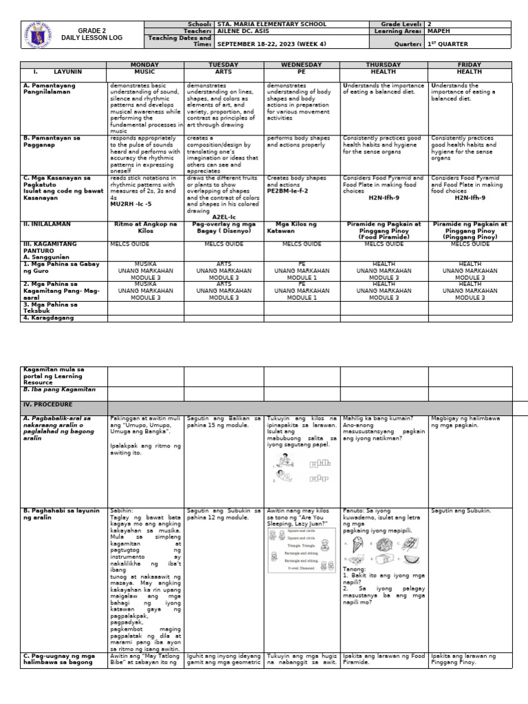 Q1 W4 DLL Mapeh | PDF