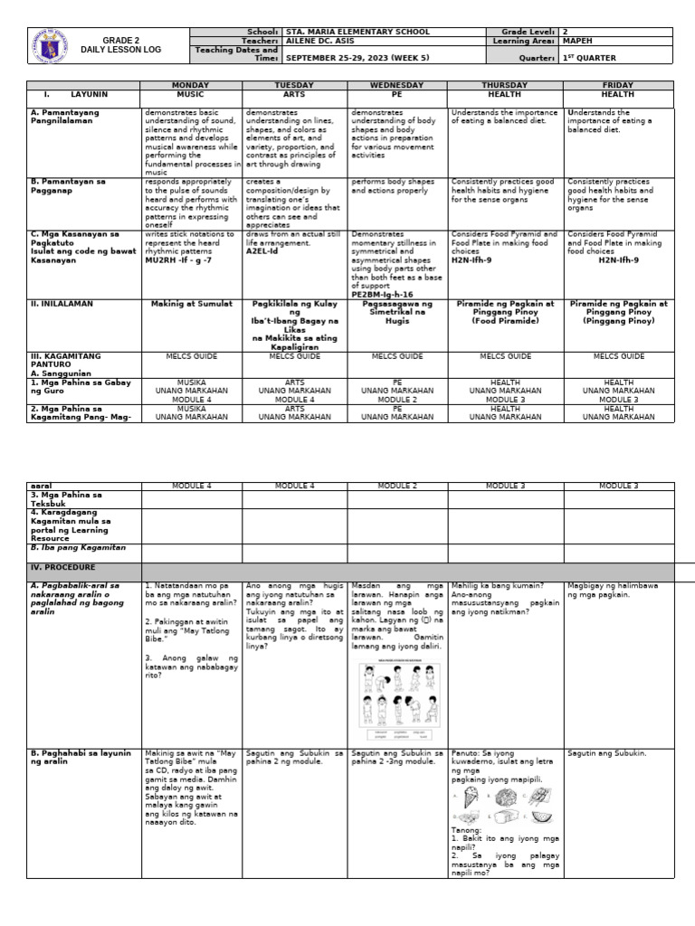 Q1 W5 DLL Mapeh | PDF