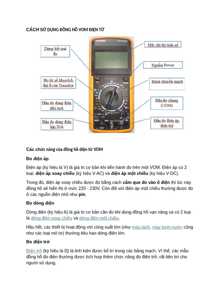 CÁCH SỬ DỤNG ĐỒNG HỒ VOM ĐIỆN TỬ | PDF