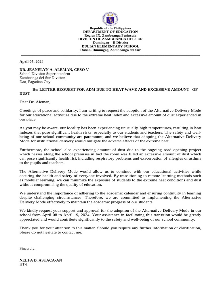 Letter Request For ADM Approval | PDF