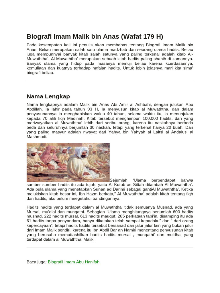 Biografi Imam Malik Bin Anas | PDF