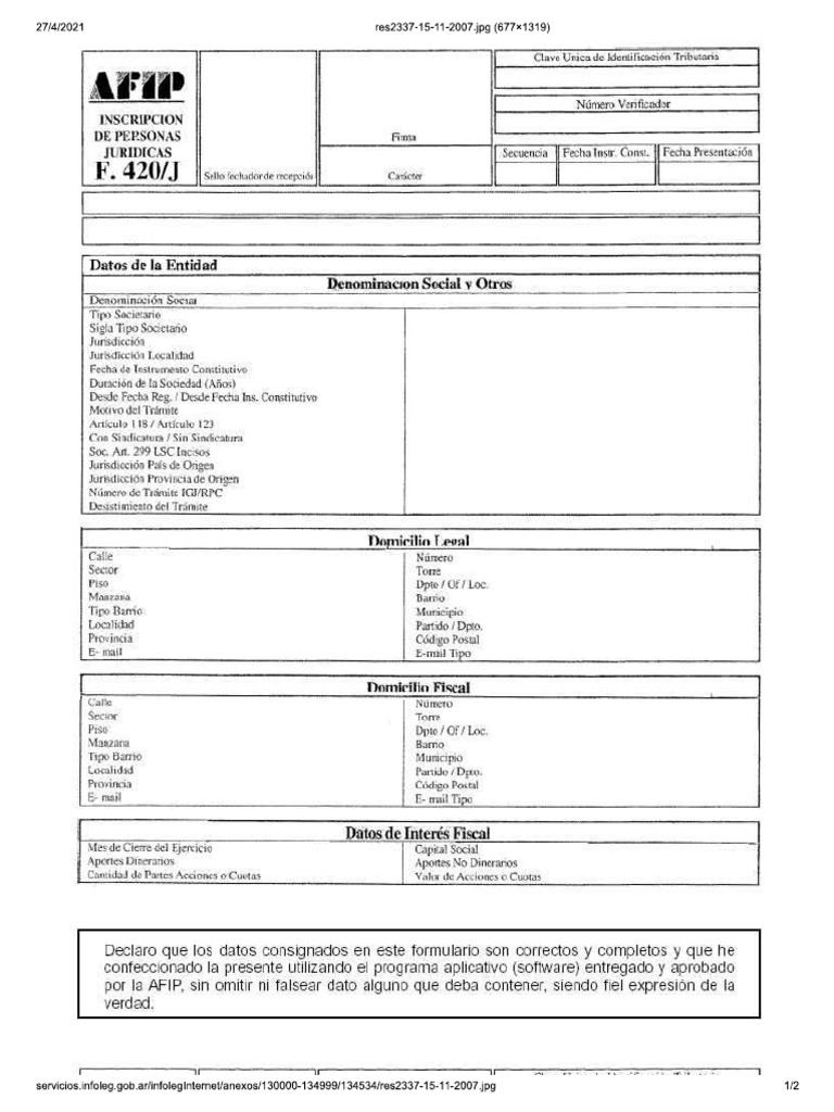 Formulario 420 -J+ | PDF