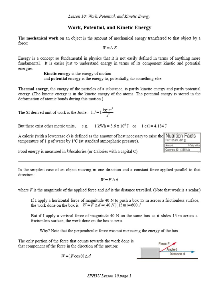 Lesson 10 Work Potential and Kinetic Energy | PDF