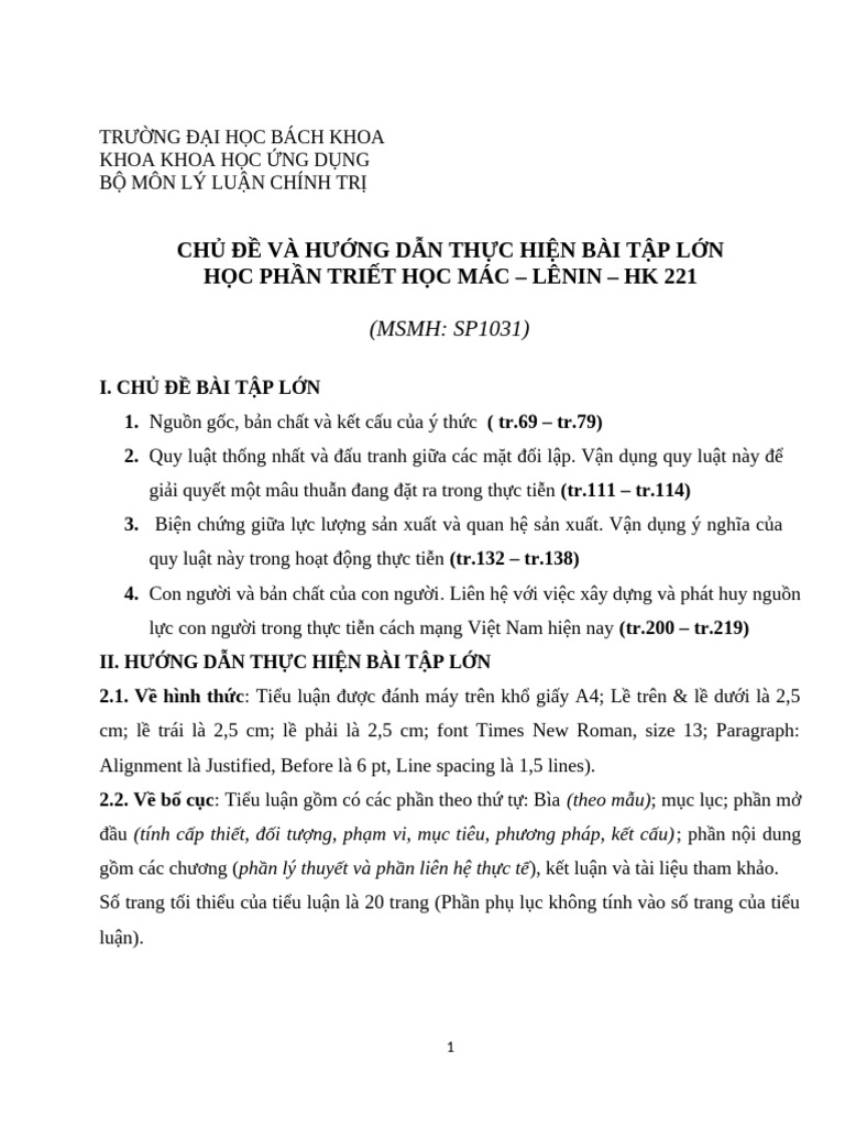 HK 221 - SP1031 - de Tai - Huong Dan Tieu Luan | PDF