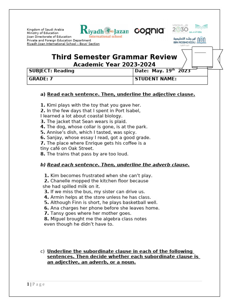 3rd Semester Final Grammar Review 7 | PDF
