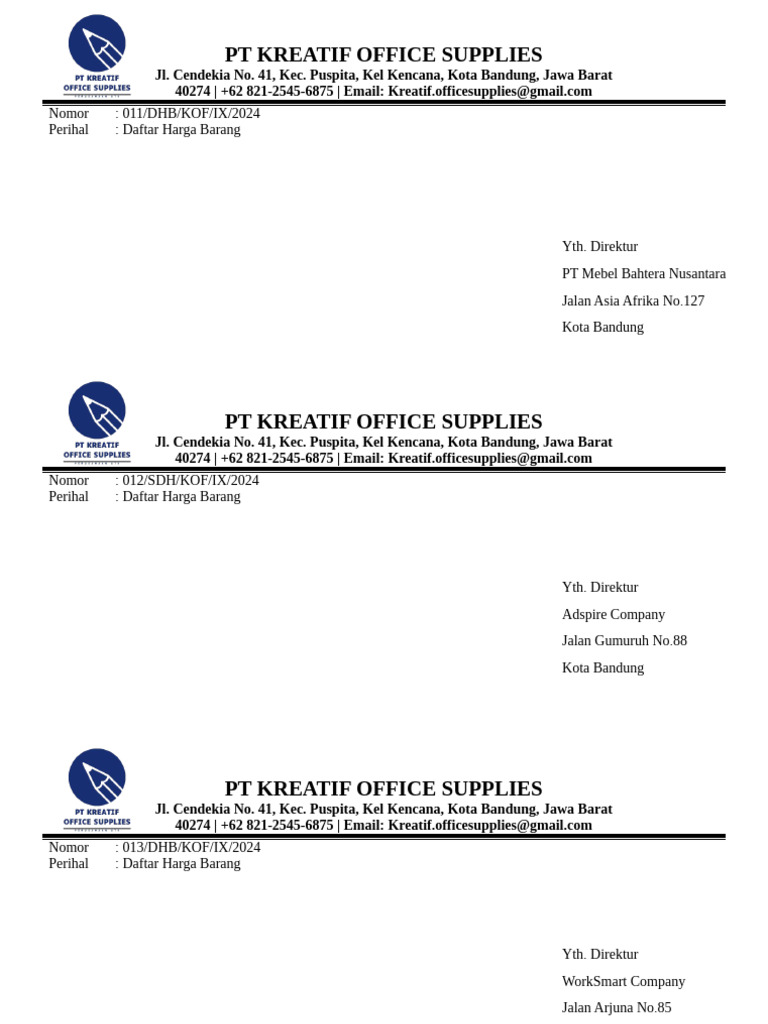 Kelompok 3 Kop Surat Amplop Daftar Harga Barang | PDF