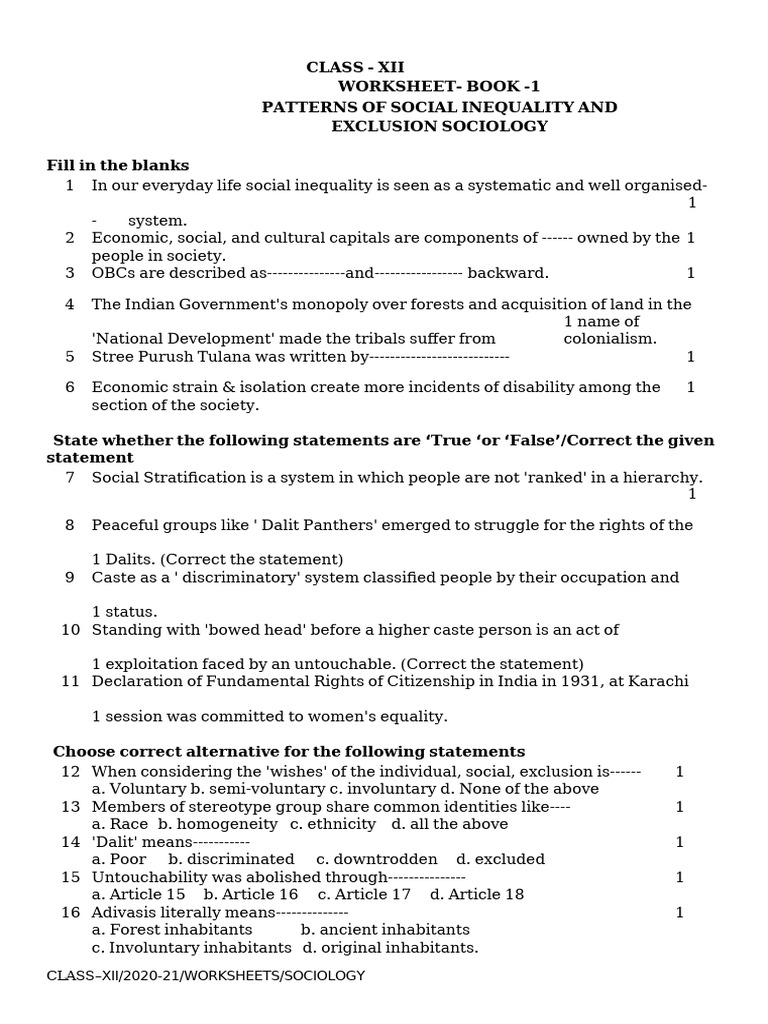 2020_21_CLASS_XII_SOCIOLOGY_BOOK_1_WORKSHEETS_4_PATTERNS OF SOCIAL ...