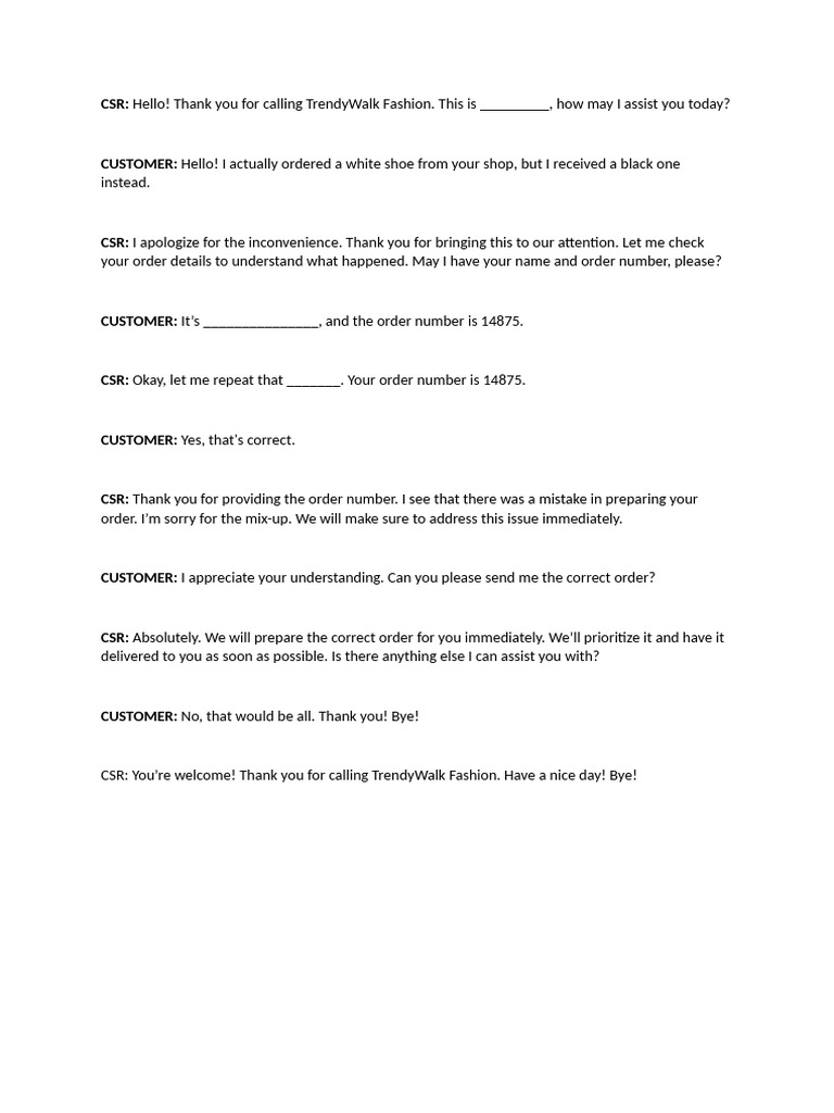 Customer Complaint Scenario Script Nicole Jenine | PDF