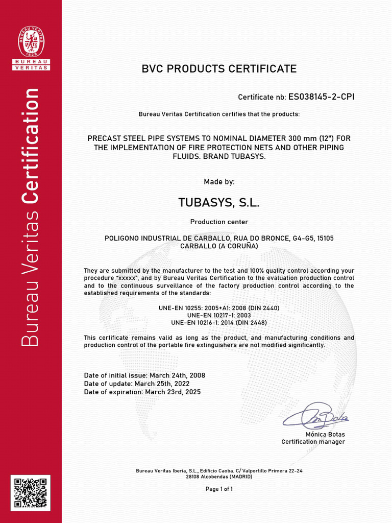 Certificado de Producto BV en | PDF