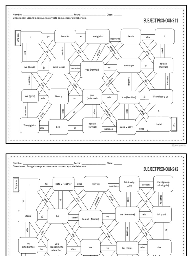 Subject Pronouns Mazes | PDF | Morphology | Semantics