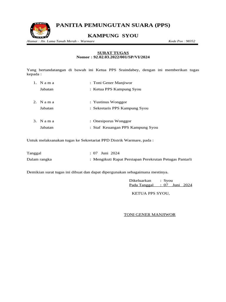 Surat Tugas Perjadin Juni 2024 | PDF