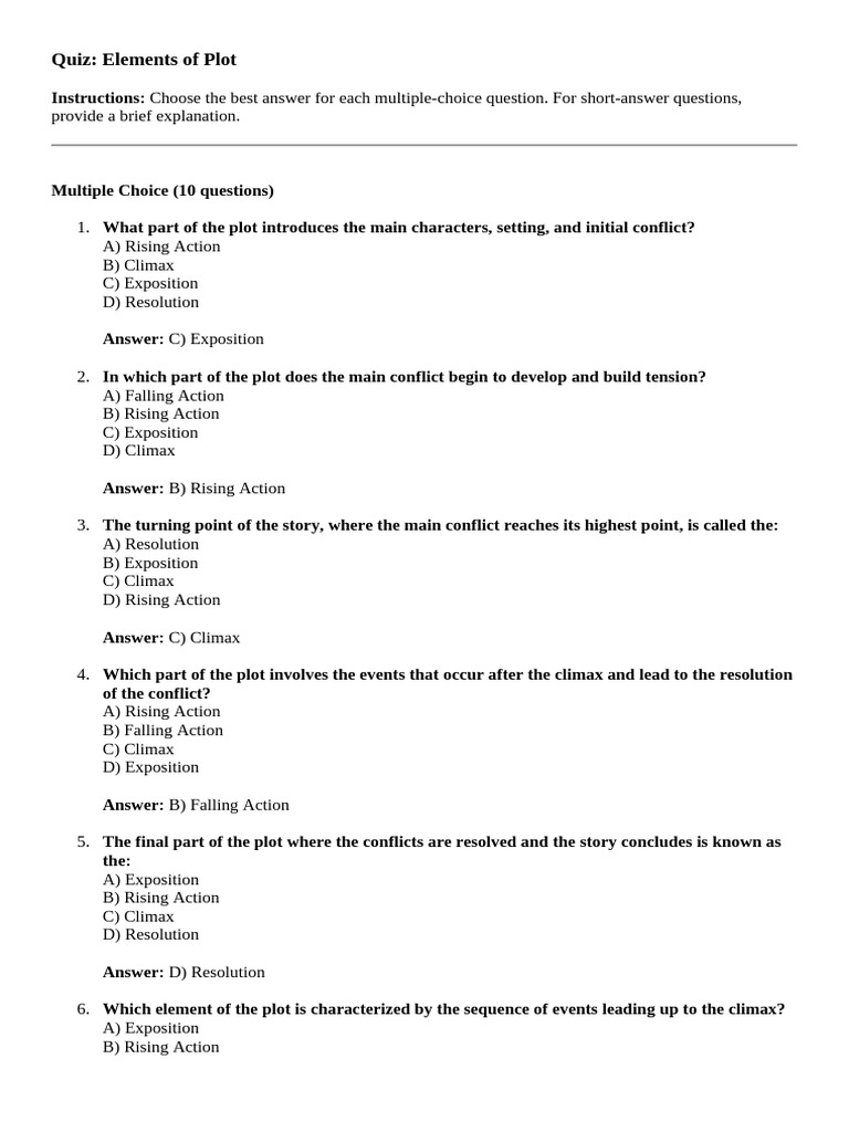 Quiz - Elements of Plot | PDF