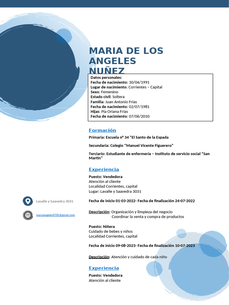 Cv Maria de Los Angeles Nñez | PDF