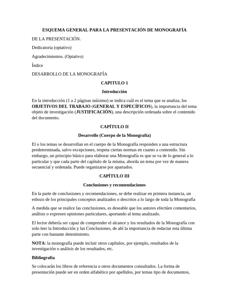 Esquema General Para La Presentación de Monografía | PDF