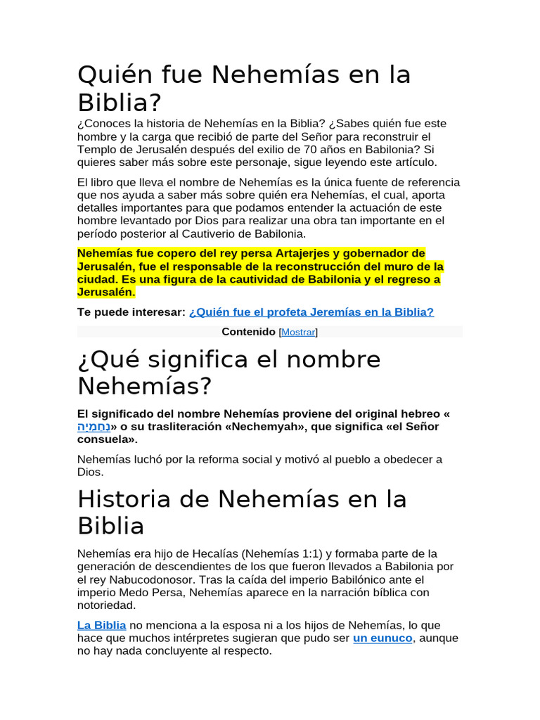 Quién fue Nehemías en la Biblia | PDF