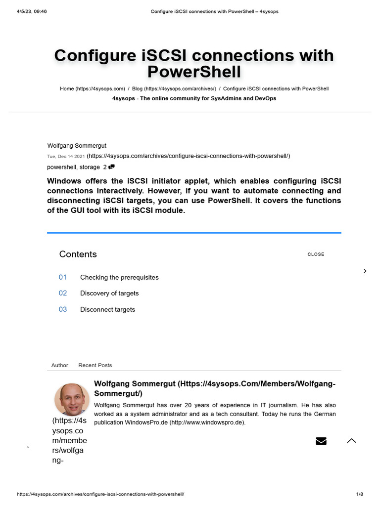 Configure ISCSI Connections With PowerShell - 4sysops | PDF