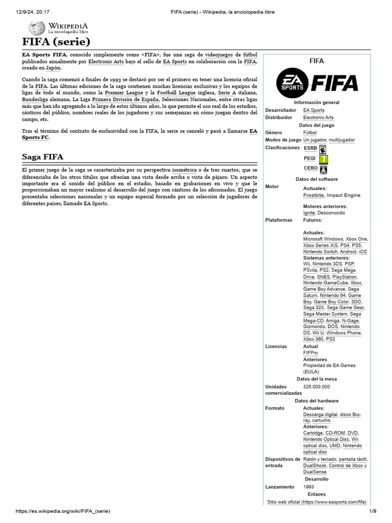 FIFA (Serie) - Wikipedia, La Enciclopedia Libre | PDF