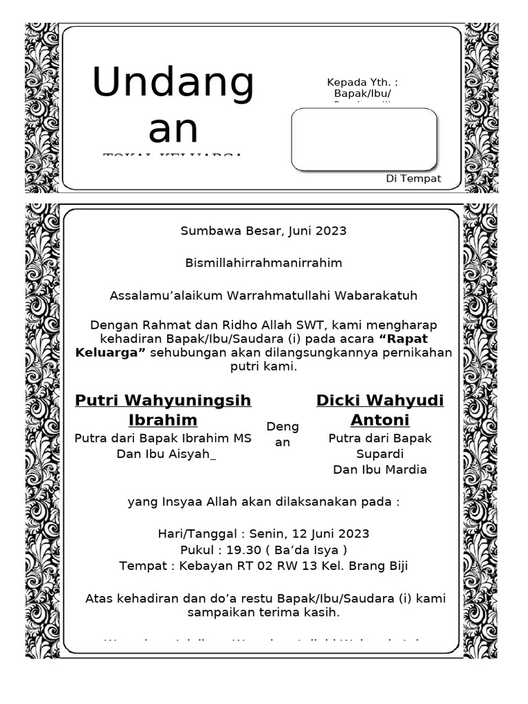 Undangan Tokal Keluarga | PDF