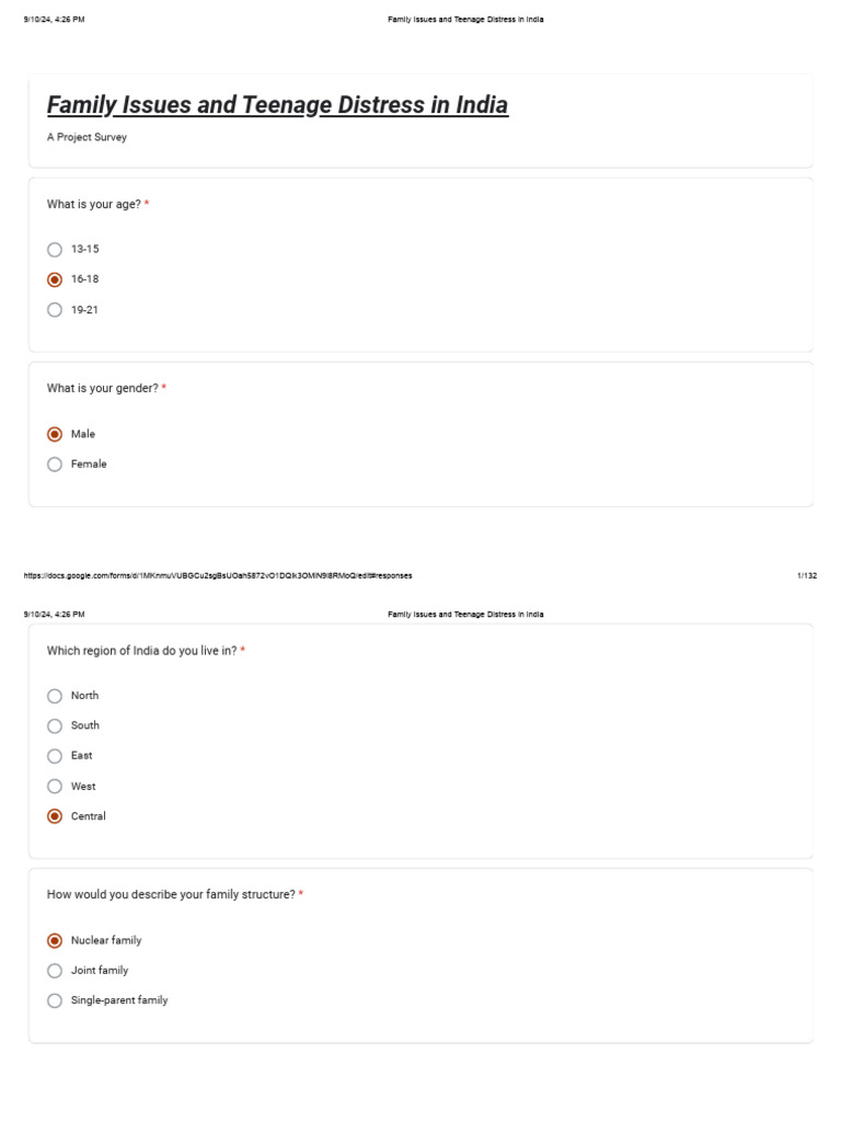Family Issues and Teenage Distress in India - Google Forms | PDF