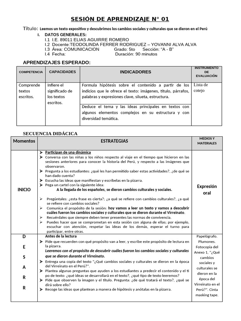 Sesión de Aprendizaje N01 | PDF