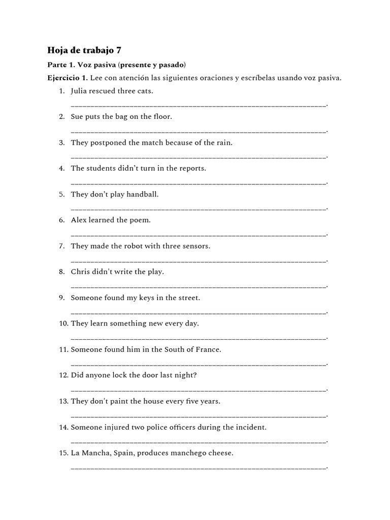 Voz Pasiva en Ingles + Ejercicios | PDF