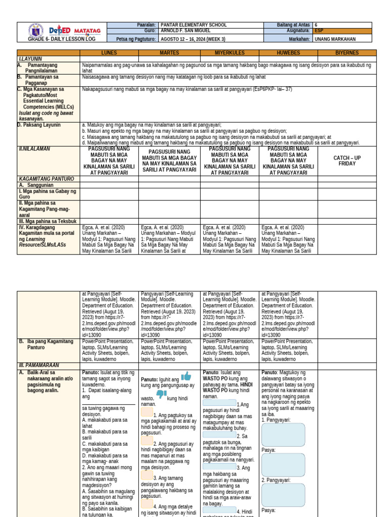 G6 Q1W3 DLL ESP (MELCs) | PDF