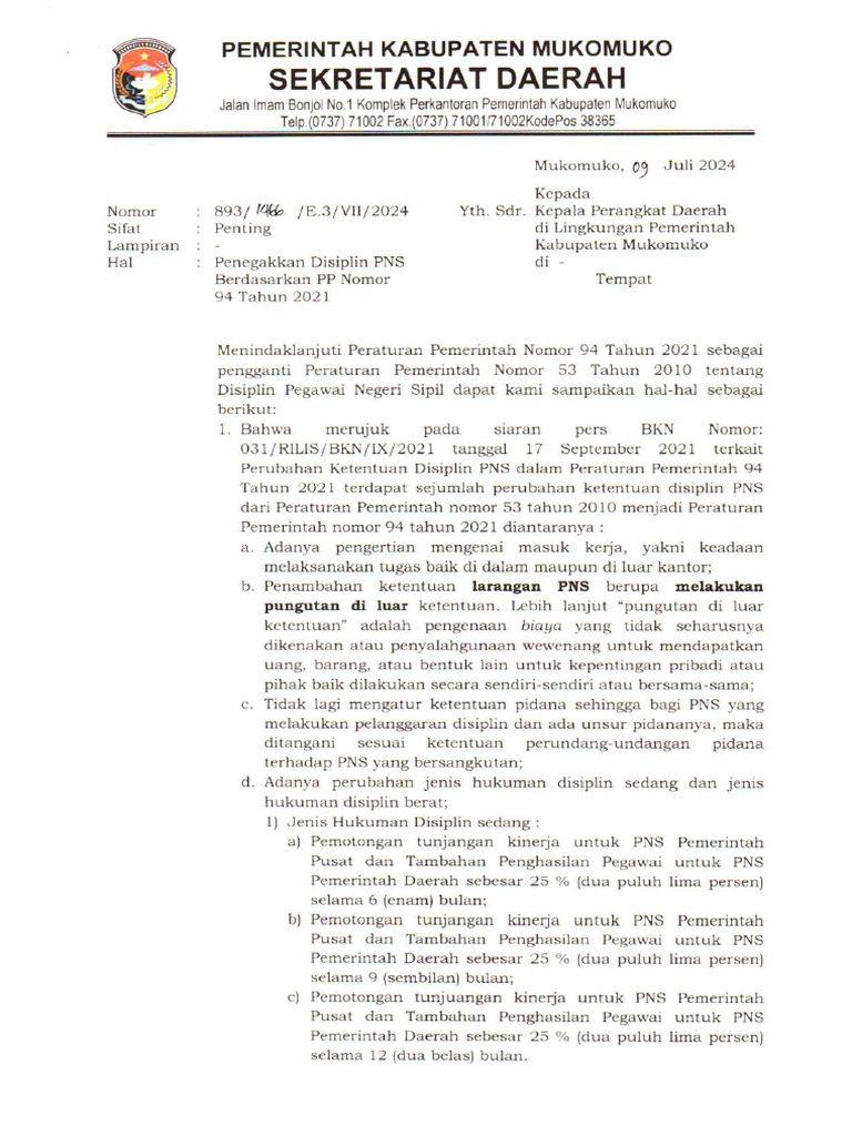 Surat Edaran PP 94 Thn 2021. | PDF