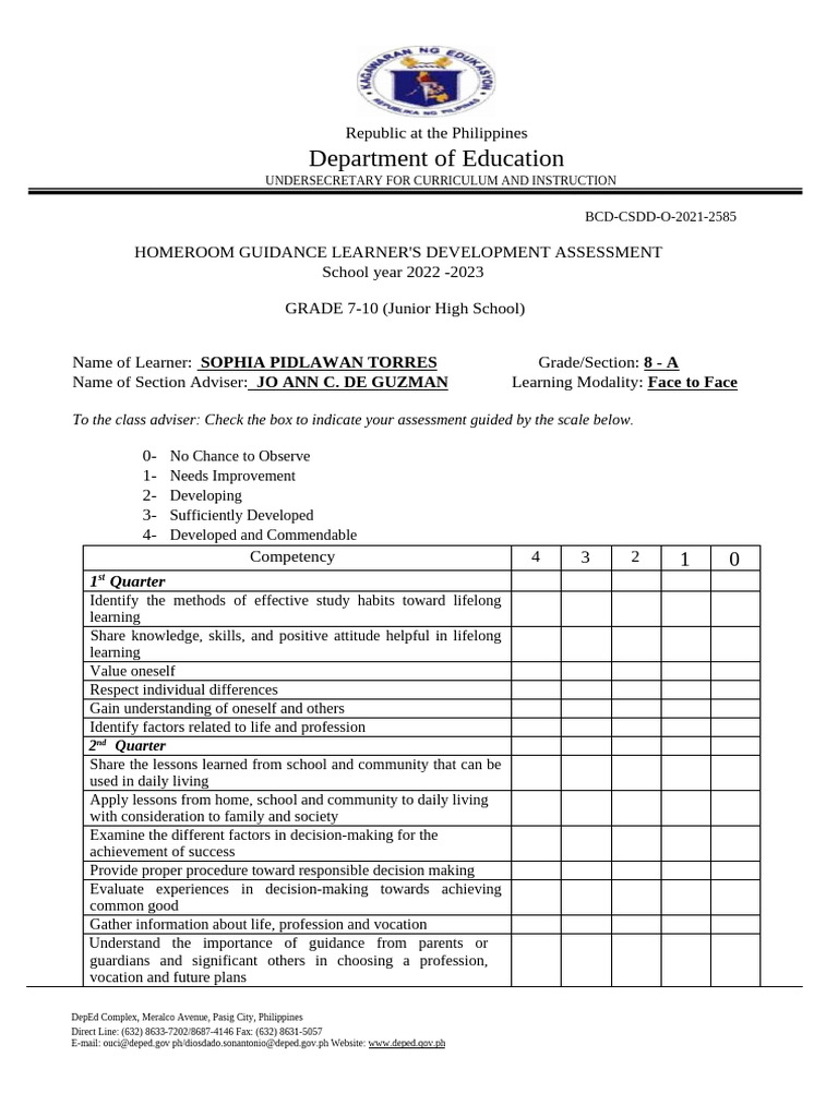 HGP Learners Development Assessment Tool Edit | PDF