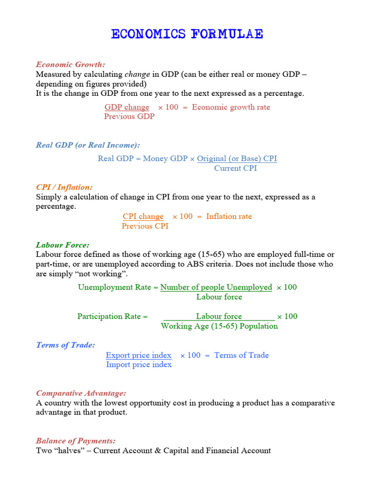 Economics Formulas | PDF