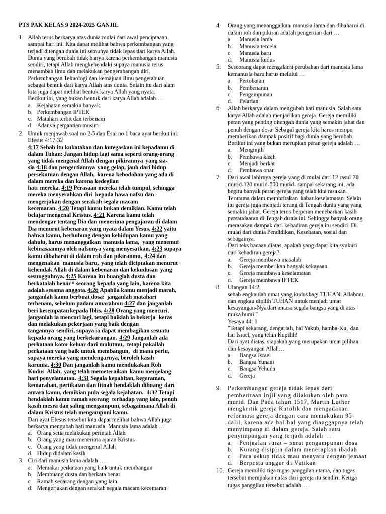 Soal PTS Pak Ganjil Kelas 9 2024-2025 | PDF