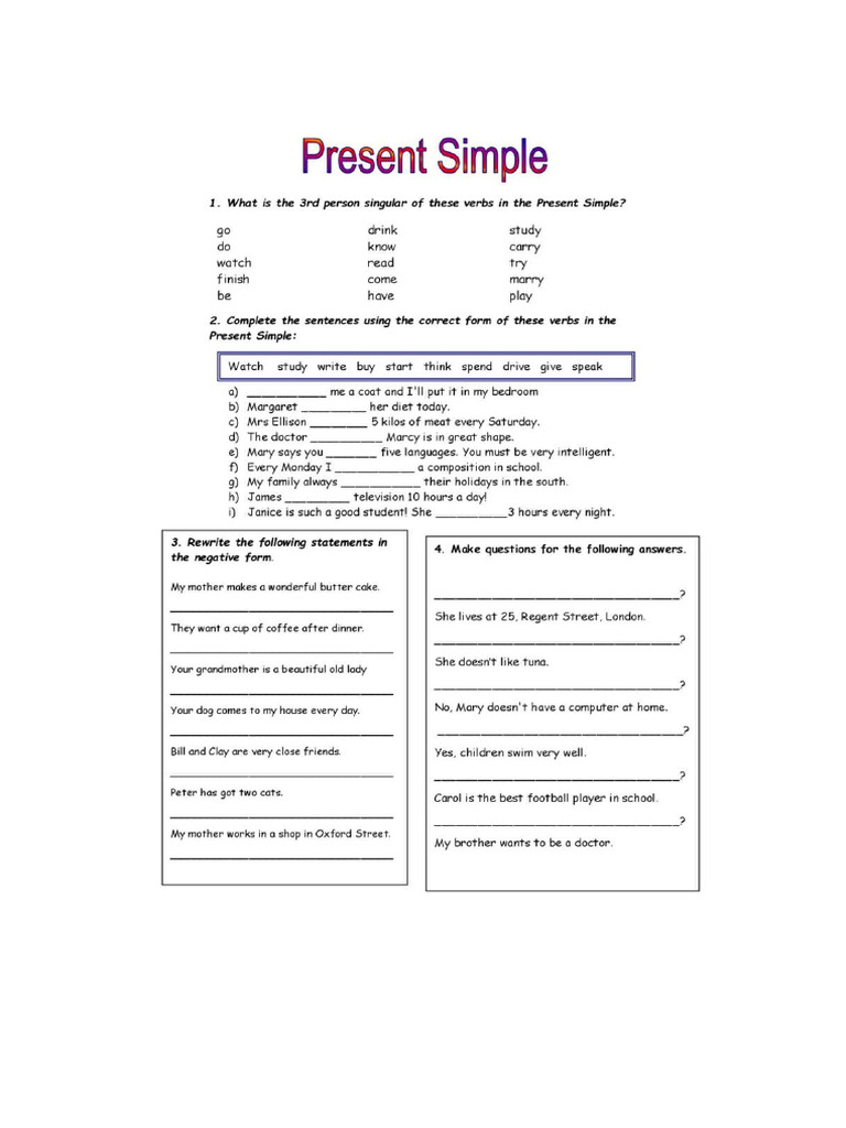 Present Simple Worksheet | PDF